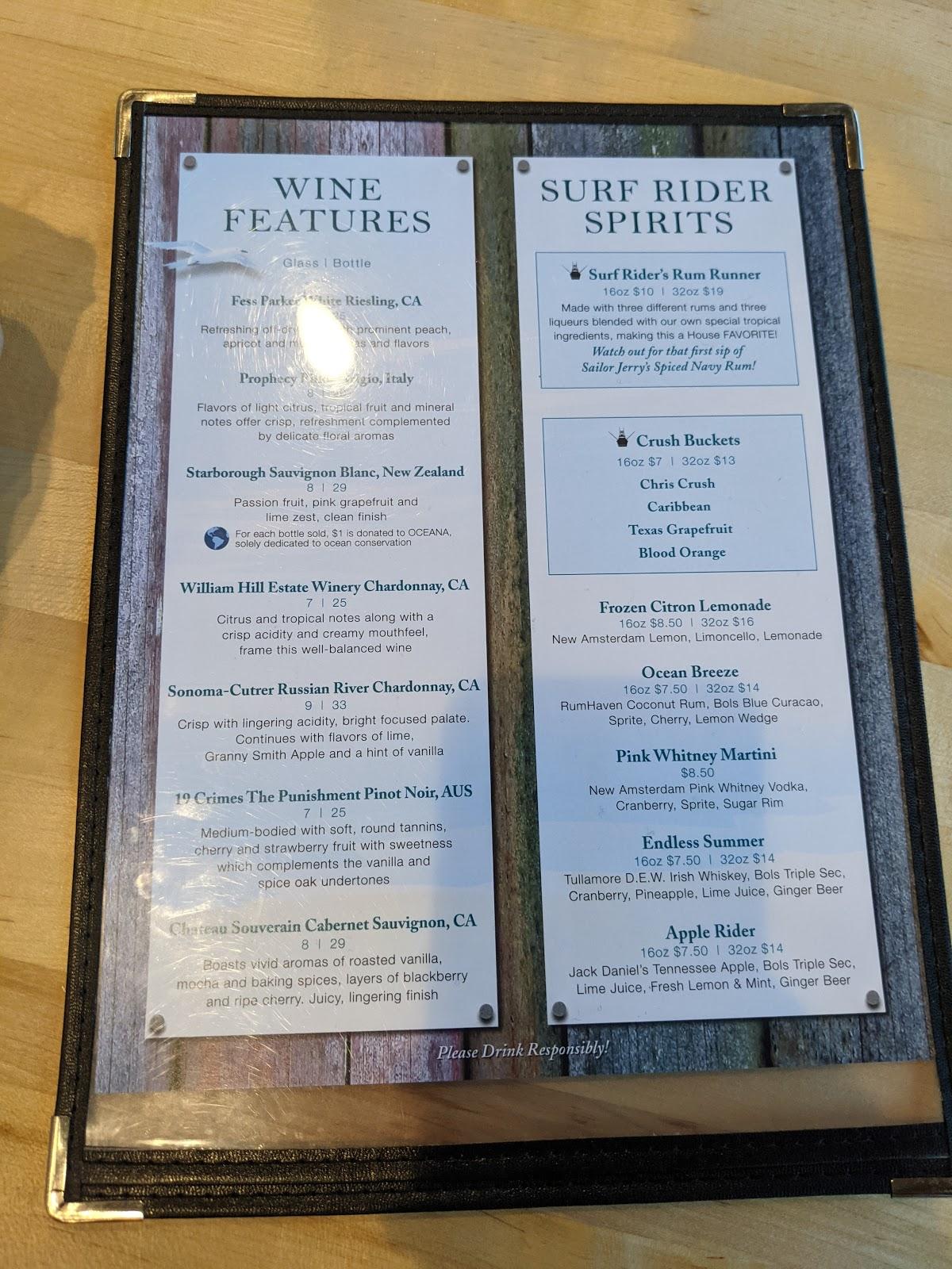 Menu at Surf Rider Bay Point pub & bar, Norfolk, 30th Bay St