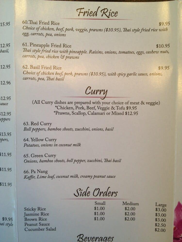 Menu at Thai Kitchen restaurant, Lodi