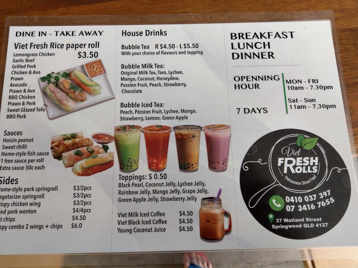 Menu at Viet Fresh Rolls restaurant, Springwood