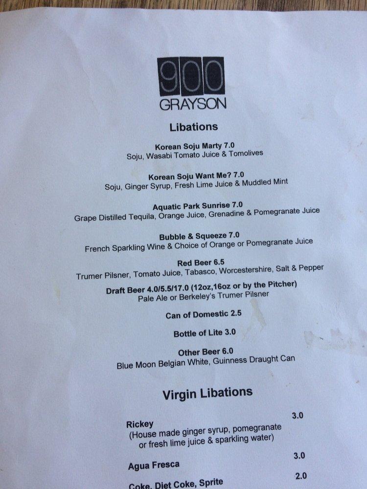 Menu at 900 Grayson restaurant, Berkeley
