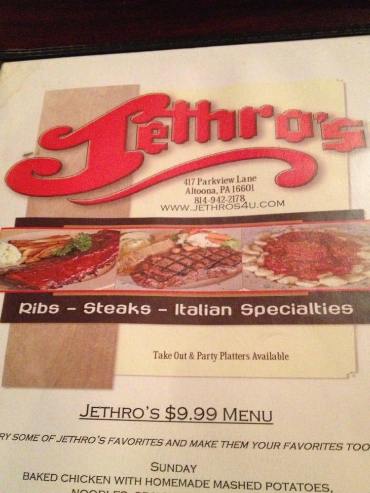 Menu at Jethro's steakhouse, Altoona
