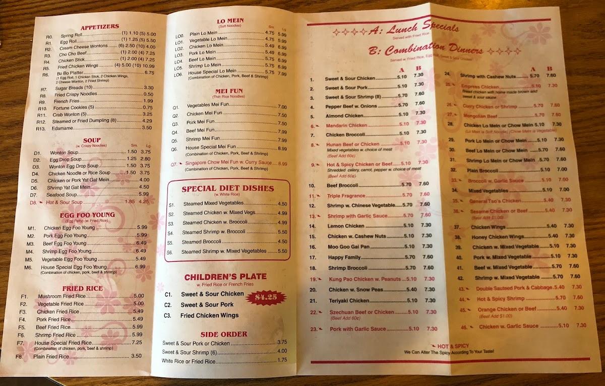 Menu at Lin Cuisine IV restaurant, Checotah