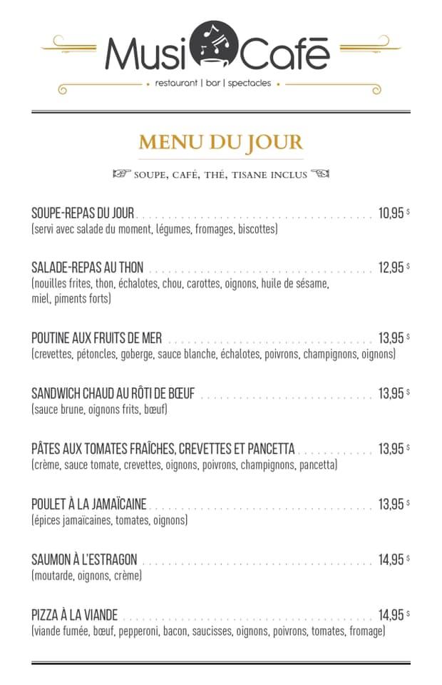 Menu au Le Musi-Café, Lac-Mégantic, Rue Papineau