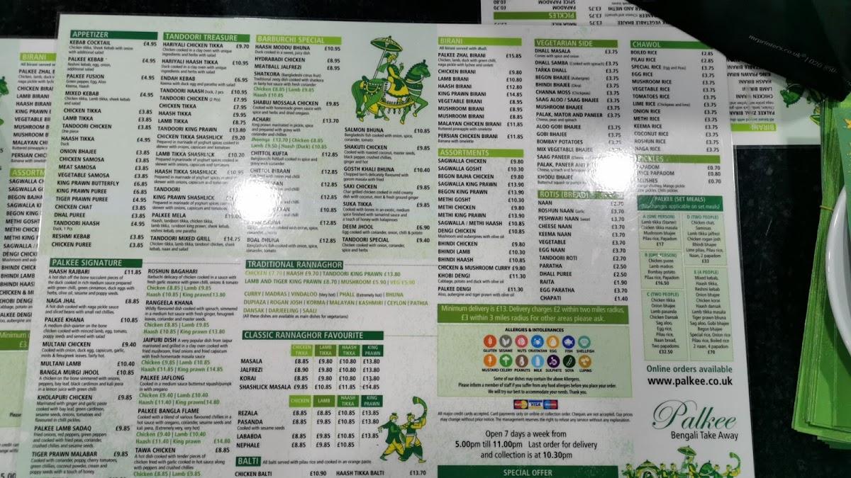 Menu at Palkee - Takeout restaurant, Cambridge