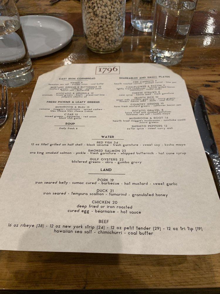 Menu at Restaurant 1796, Saint Francisville, US-61
