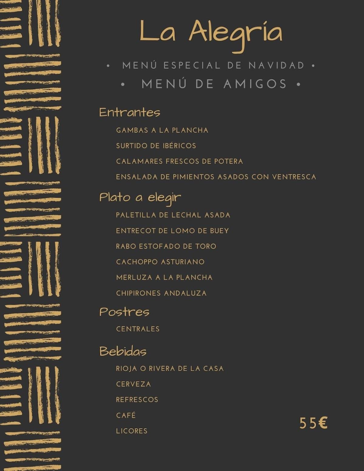 Carta de Restaurante La Alegría, Madrid, C. de Sta. Lucrecia