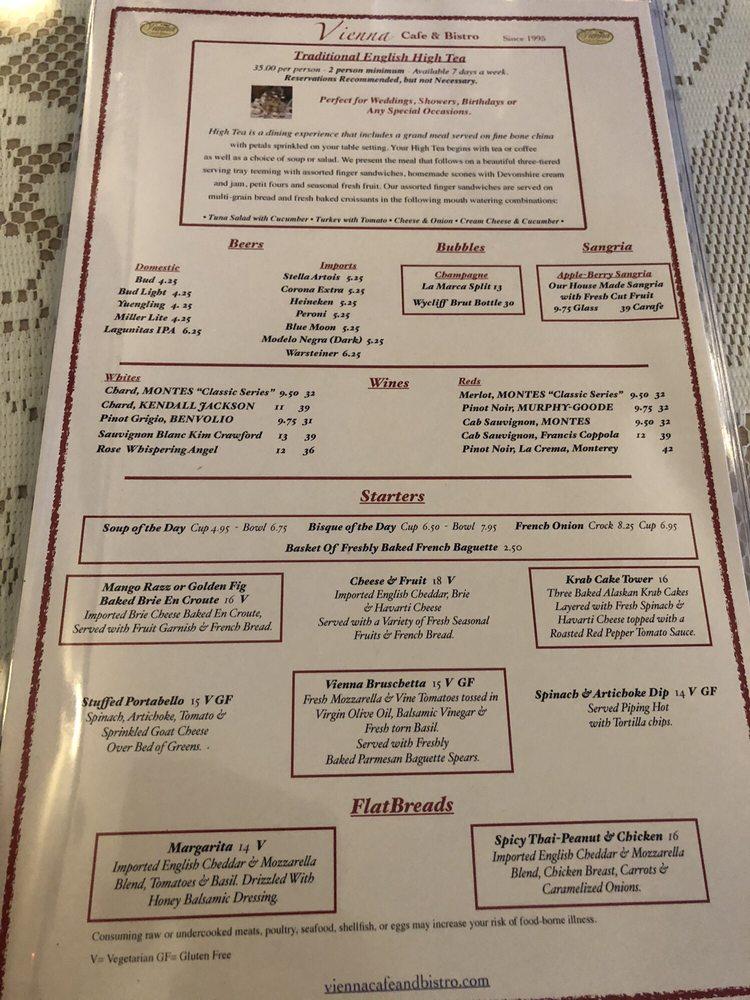 Menu at Vienna Wine Bar, Davie
