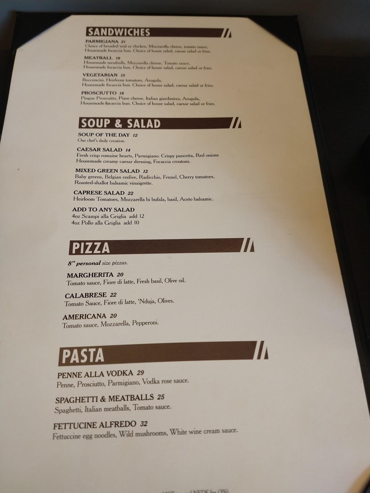 Menu at Vittorio's Italian Eatery restaurant, Niagara Falls