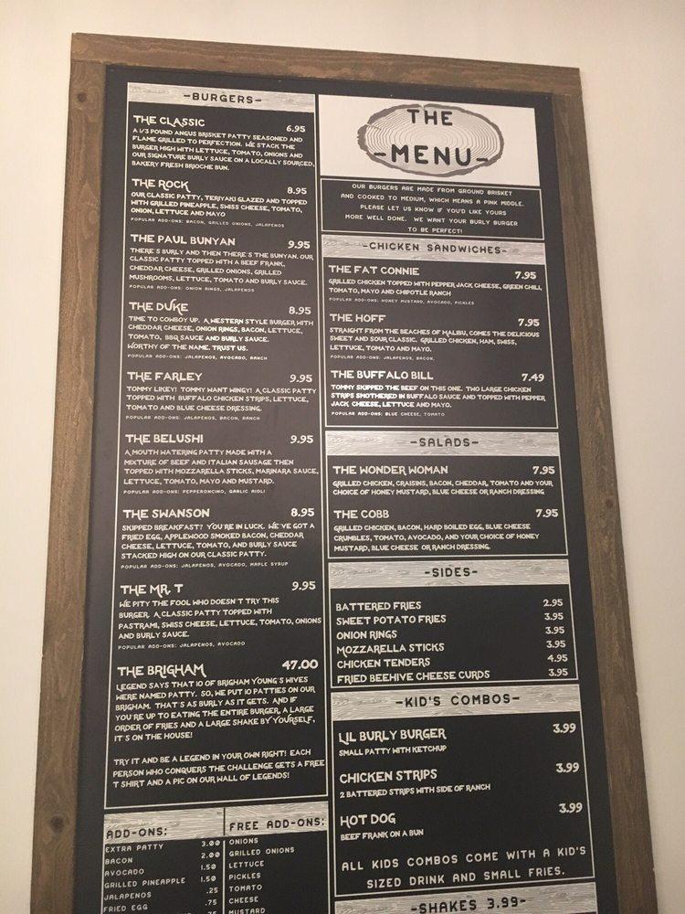 Menu at Burly Burger restaurant, South Weber, E South Weber Dr Suite 4