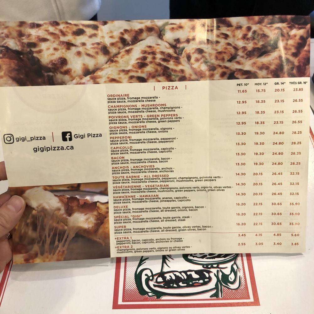 Menu au Gigi Pizzeria, Pointe-Claire