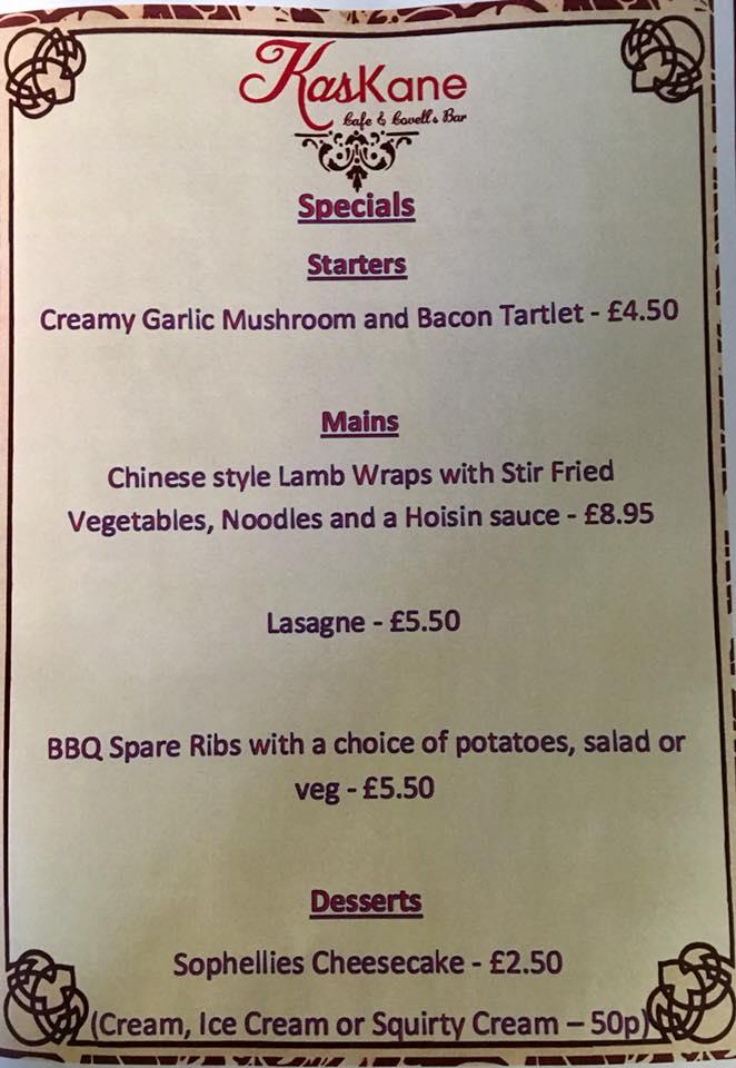 Menu at KasKane Cafe & Covells Bar, Brotton
