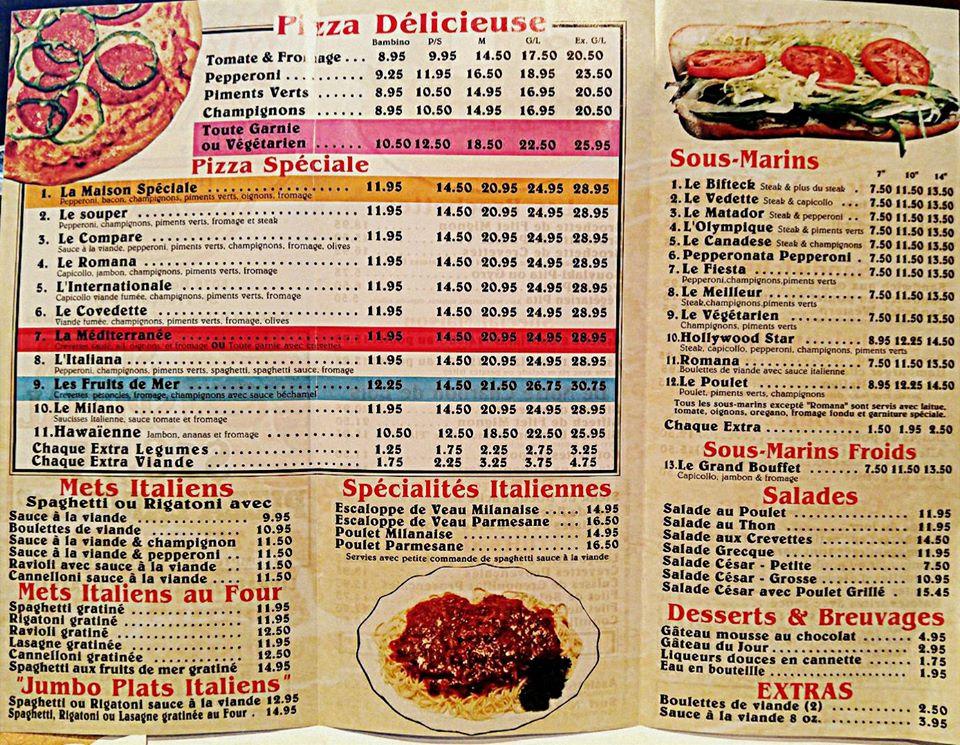 Menu at Pizzarata pizzeria, Laval