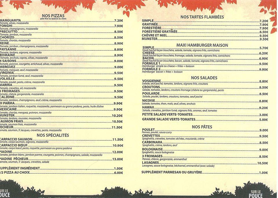 Menu at Sur Le Pouce - Chez Manu pizzeria, Schirmeck
