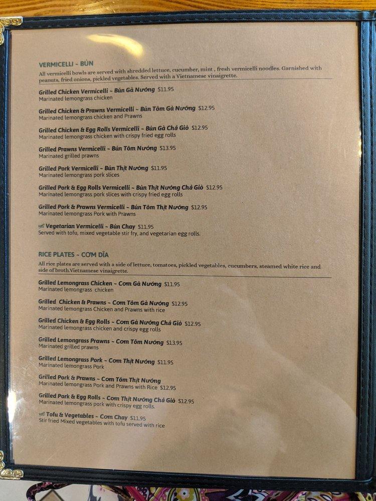 Menu at The Pho Cabin restaurant, Los Altos