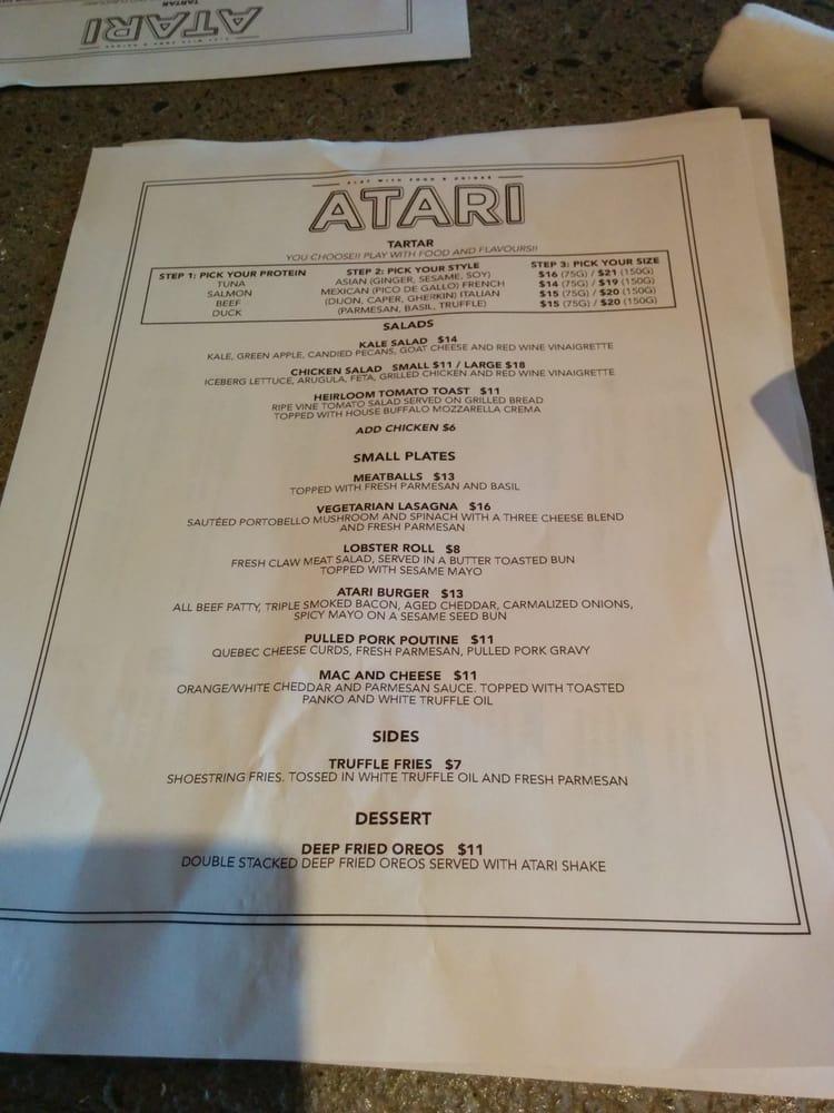 Menu at Atari Garden restaurant, Ottawa