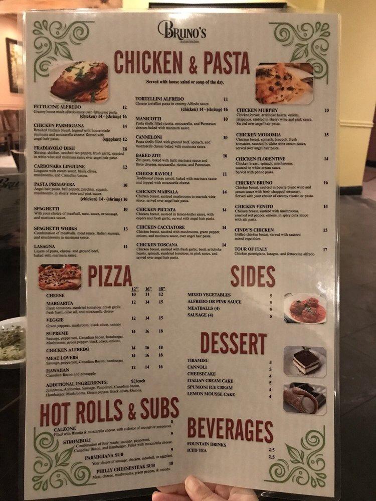 Menu at Bruno’s Italian Kitchen pizzeria, Beaumont