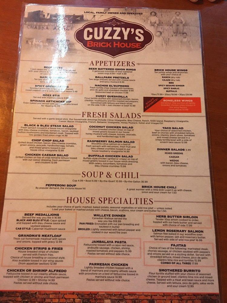 Menu at Cuzzy's Brick House pub & bar, Chaska