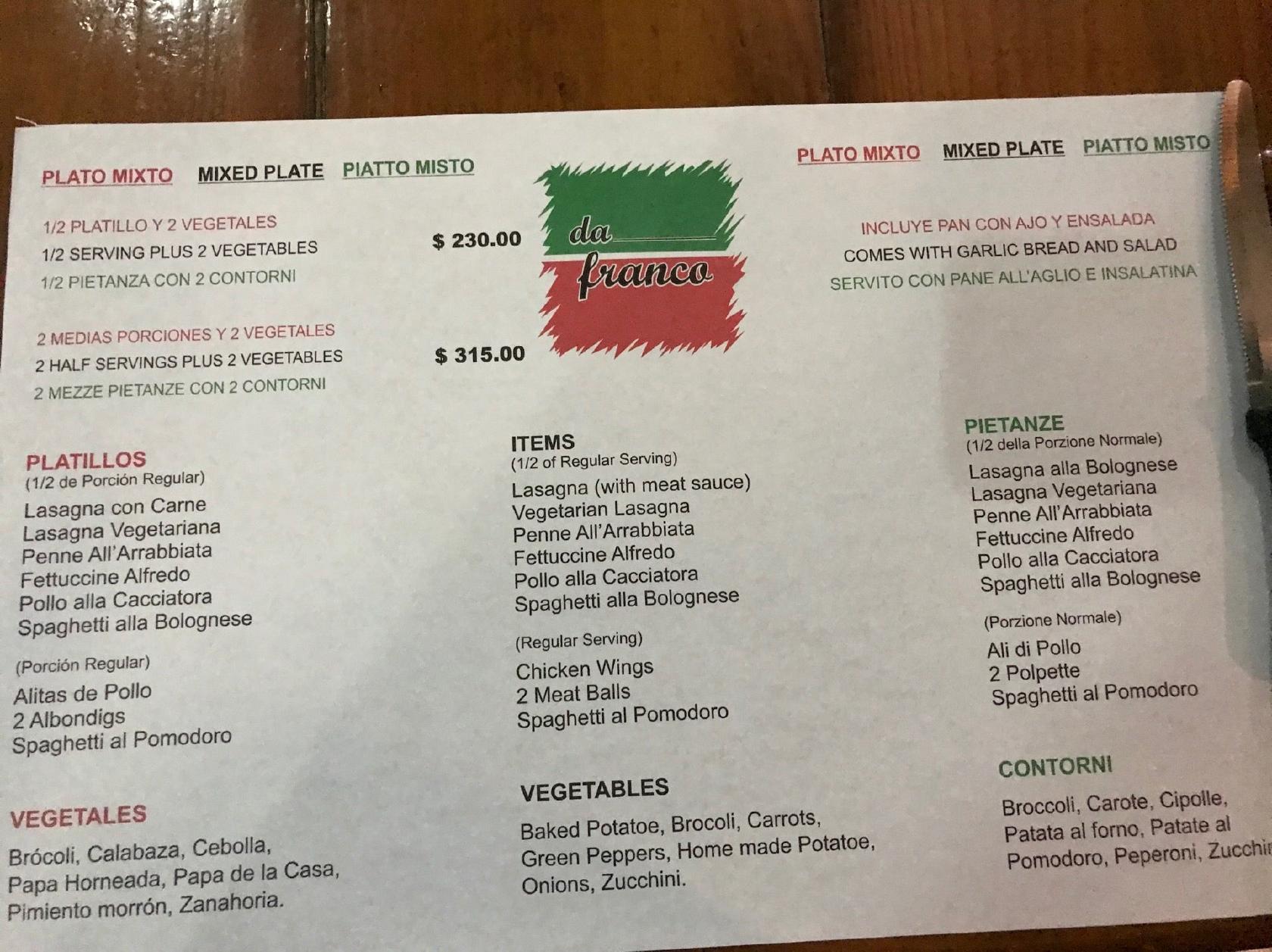 Menu at Forza Italia Ristorante pizzeria, Acapulco