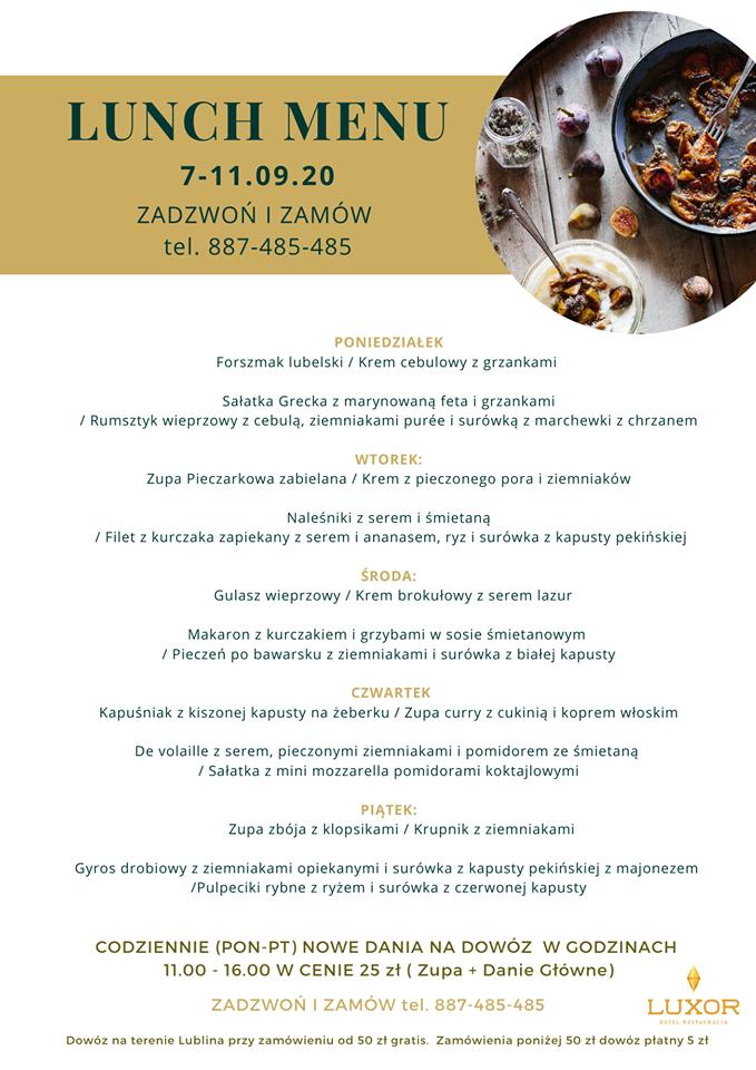 Menu at Hotel Luxor, Lublin
