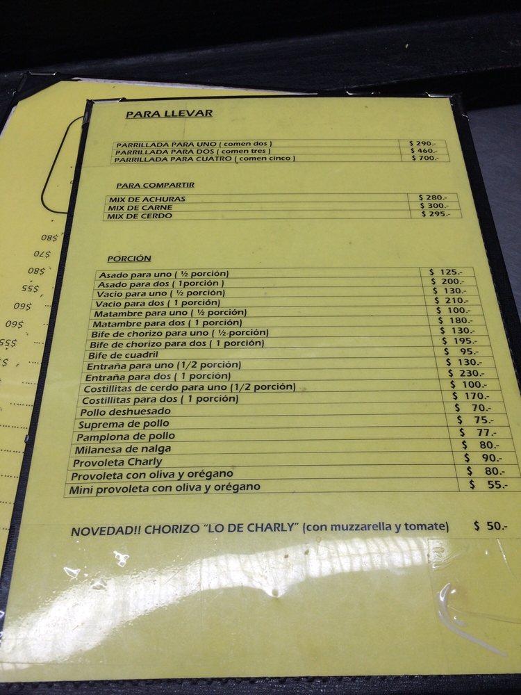 Carta de parrilla Lo de Charly, Buenos Aires, Av. Alvarez Thomas 2101 ...