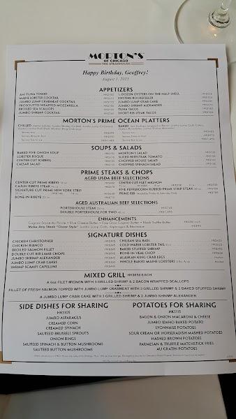 Menu at Morton's The Steakhouse, Hong Kong