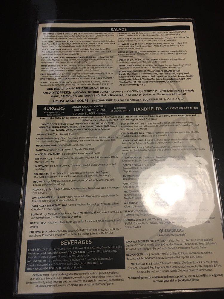Menu at Over the Falls restaurant, Wake Forest, 419 Brooks St