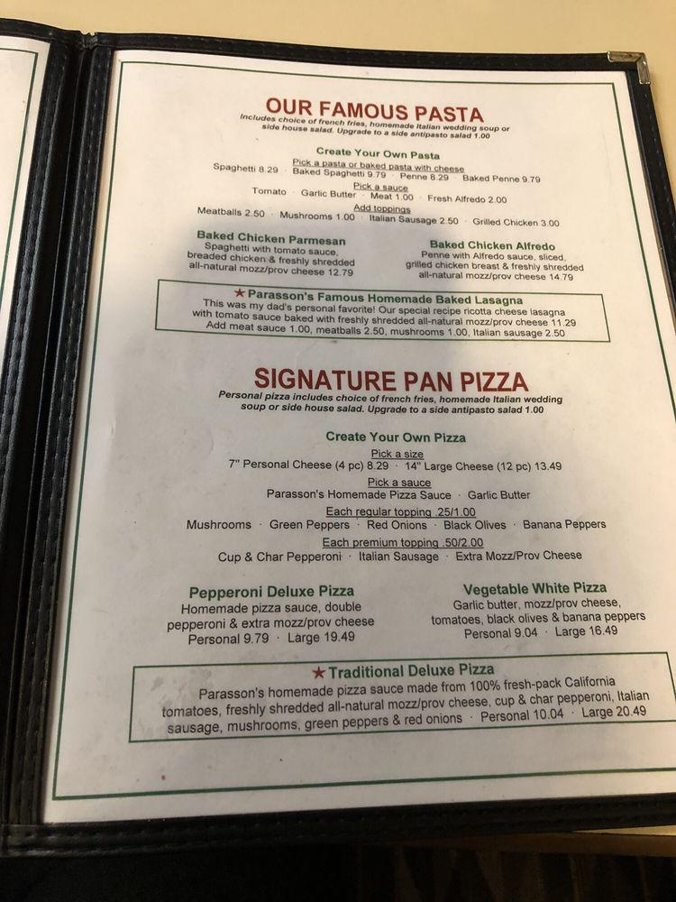 Menu at Parasson's Italian Restaurant, Akron, 959 E Waterloo Rd