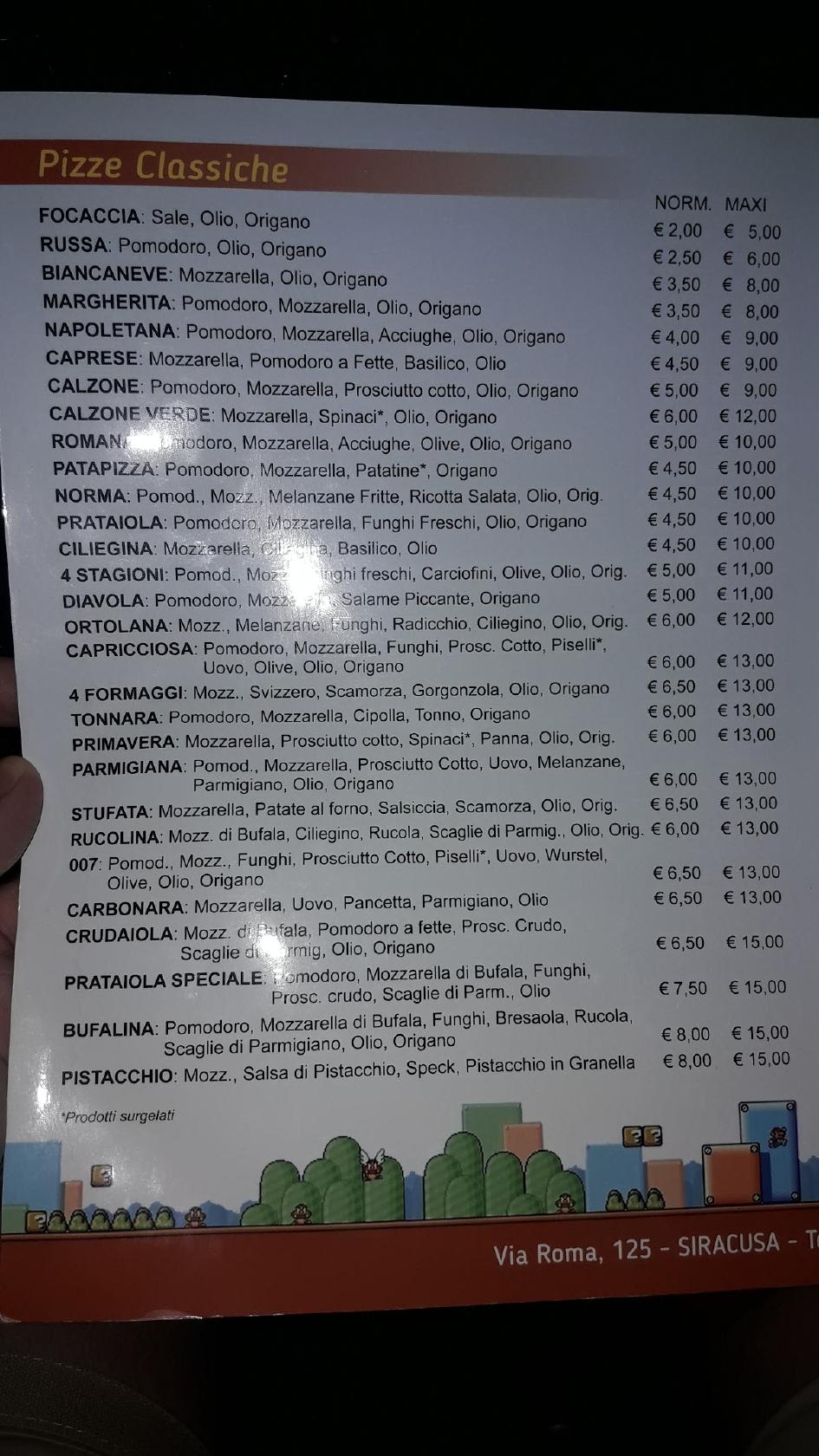Menu at Pizzeria da Mario, Syracuse