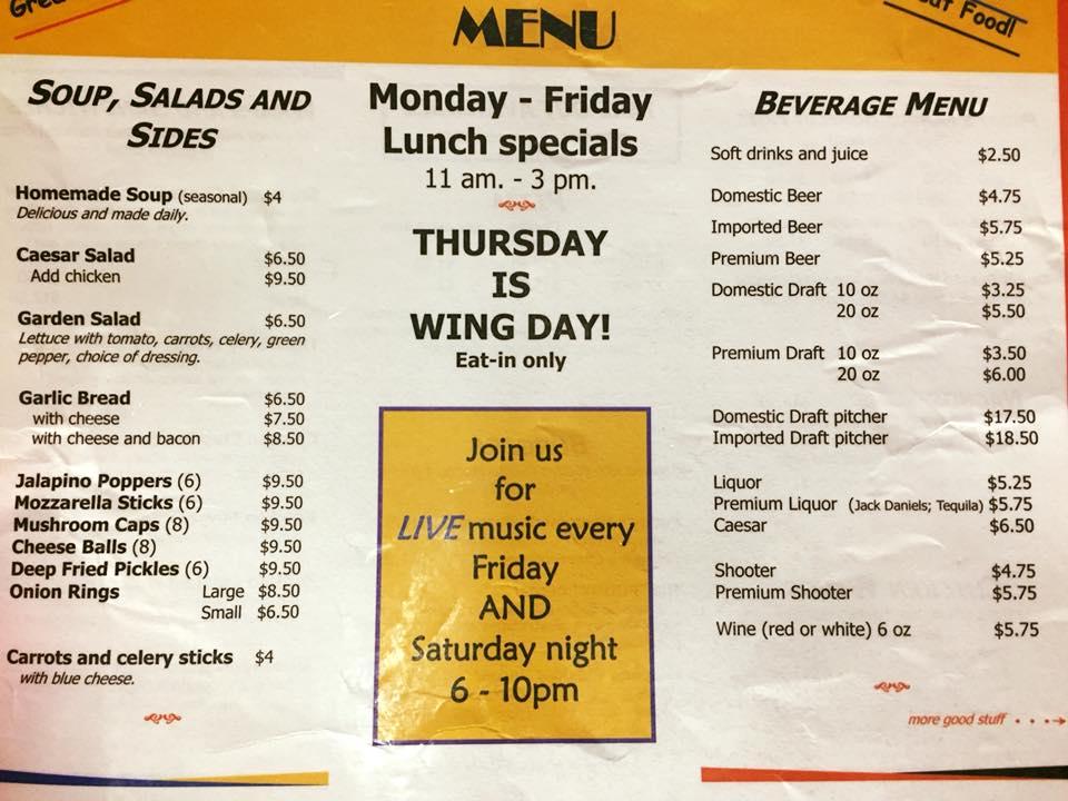 Menu at Puddy's Bar & Grill, St. Catharines