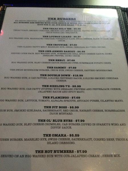 Menu at Sin City Grill restaurant, Grand Island, 410 W 3rd St