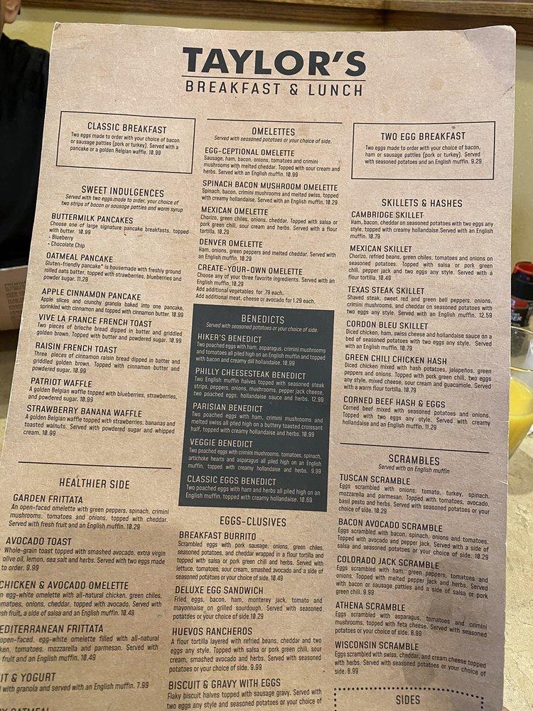Menu at Taylor's Breakfast and Lunch restaurant, Panama City