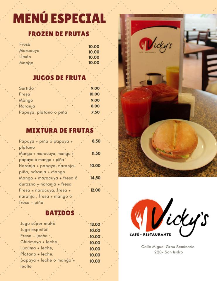 Menu at Vicky's Cafe Restaurant, Lima