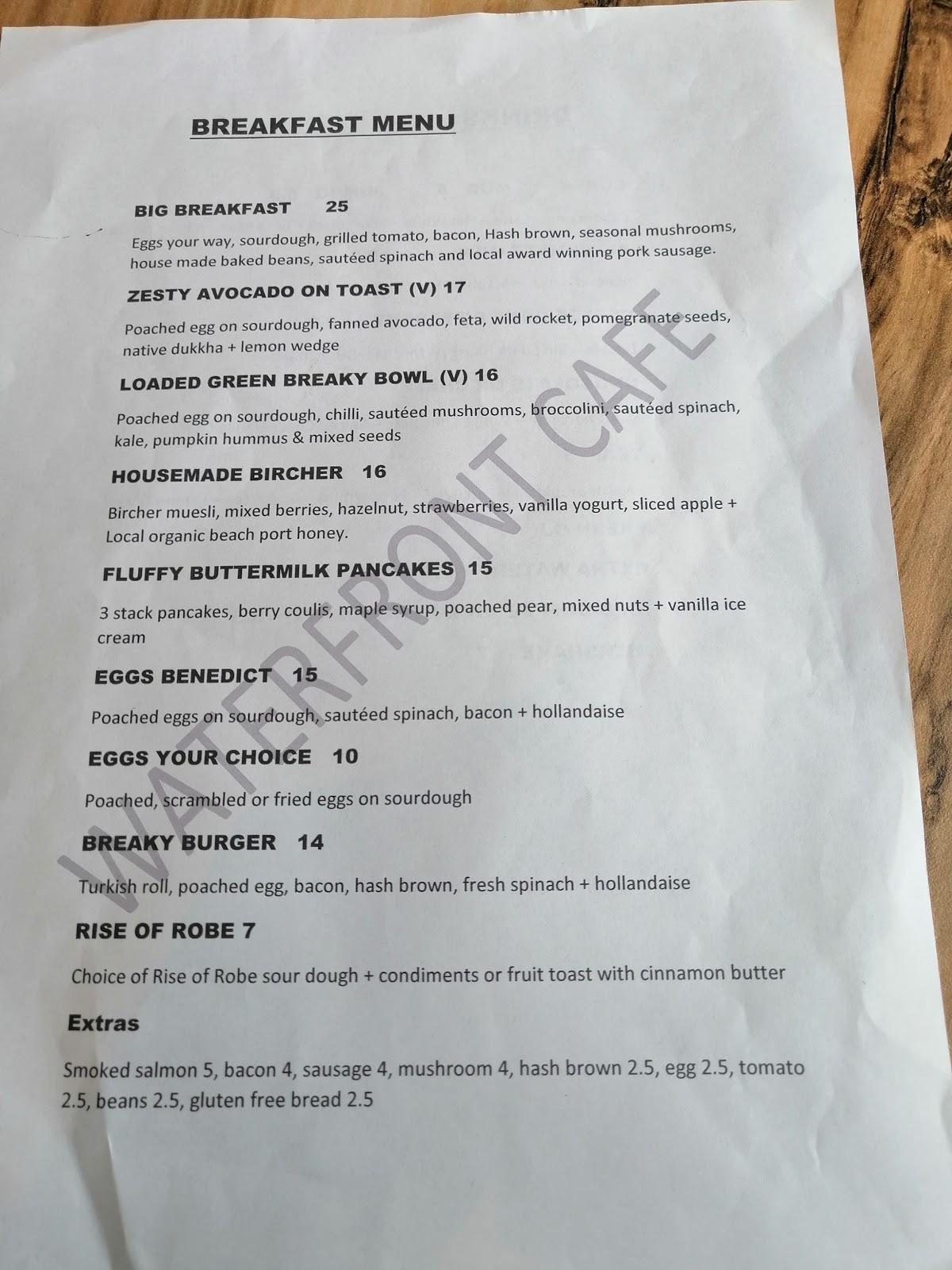 Menu at Waterfront Cafe at the Jetty, Beachport