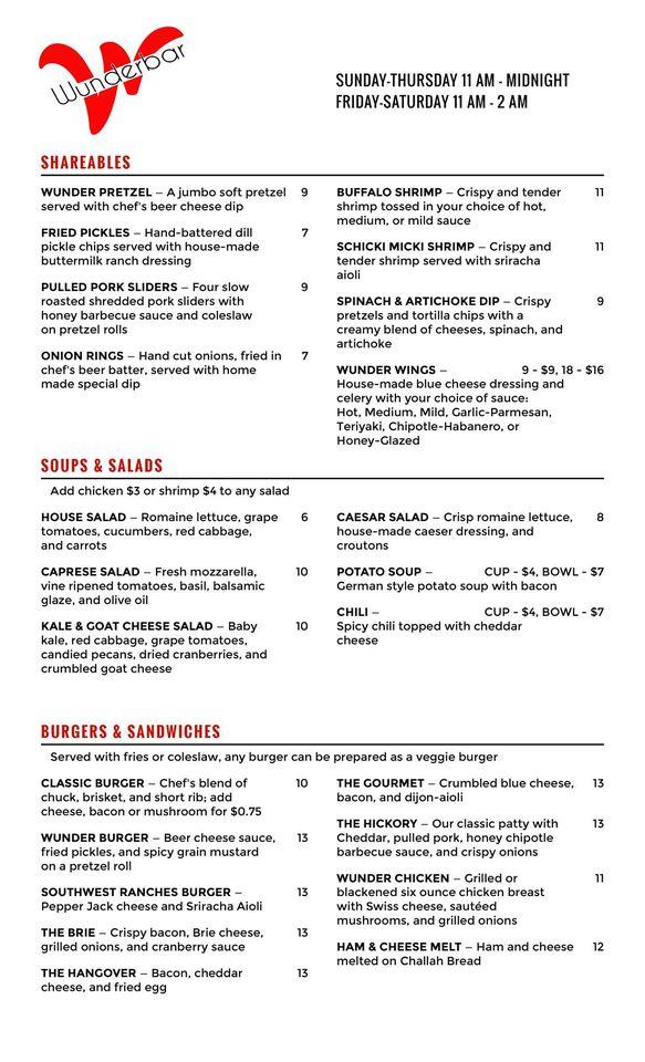 Menu at Wunderbar German Kitchen & Biergarten, Davie, Volunteer Rd
