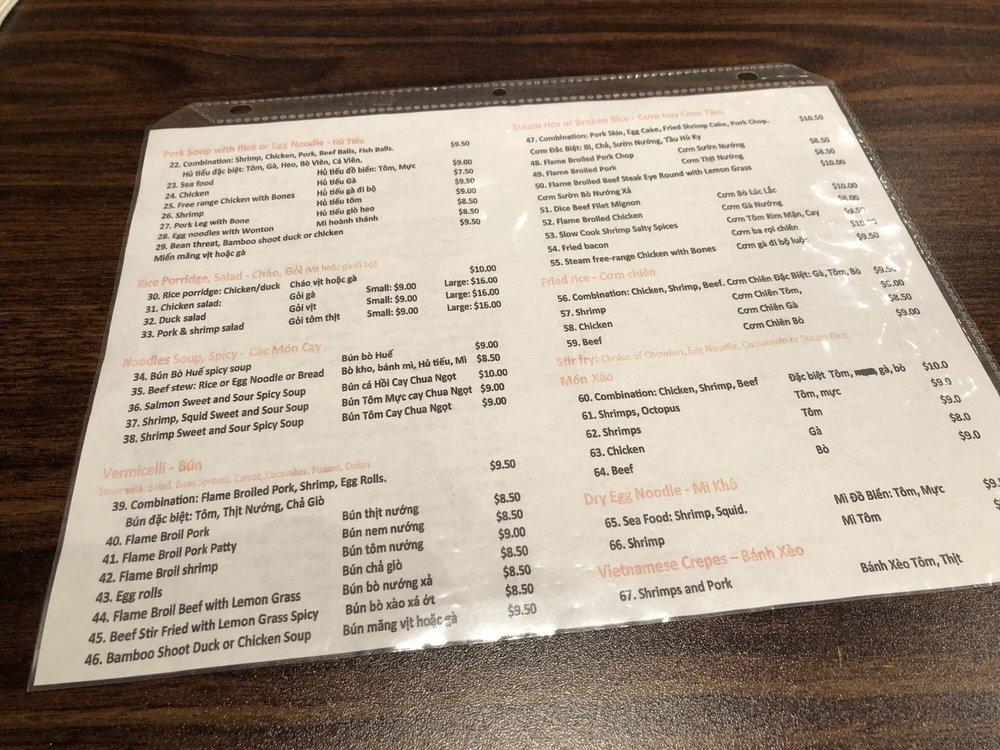 Menu at 999 Phở restaurant, Reno, Kietzke Ln
