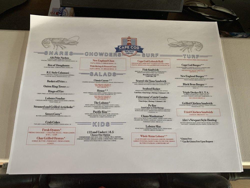 Carta del restaurante Cape Cod Eatery & Taphouse, Pismo Beach