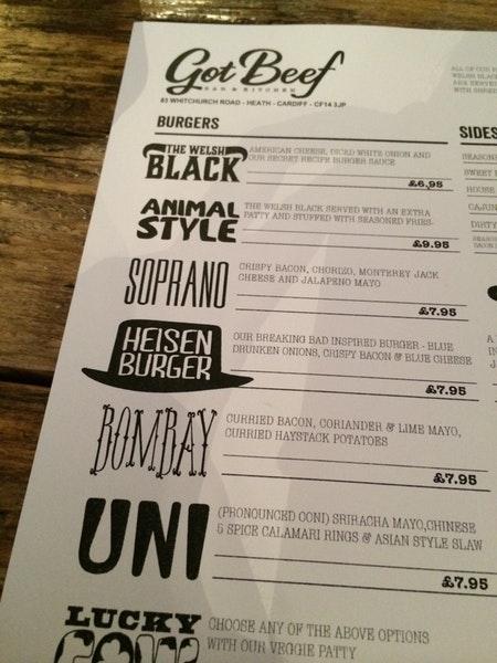 Menu at Got Beef fast food, Cardiff, 83 Whitchurch Rd