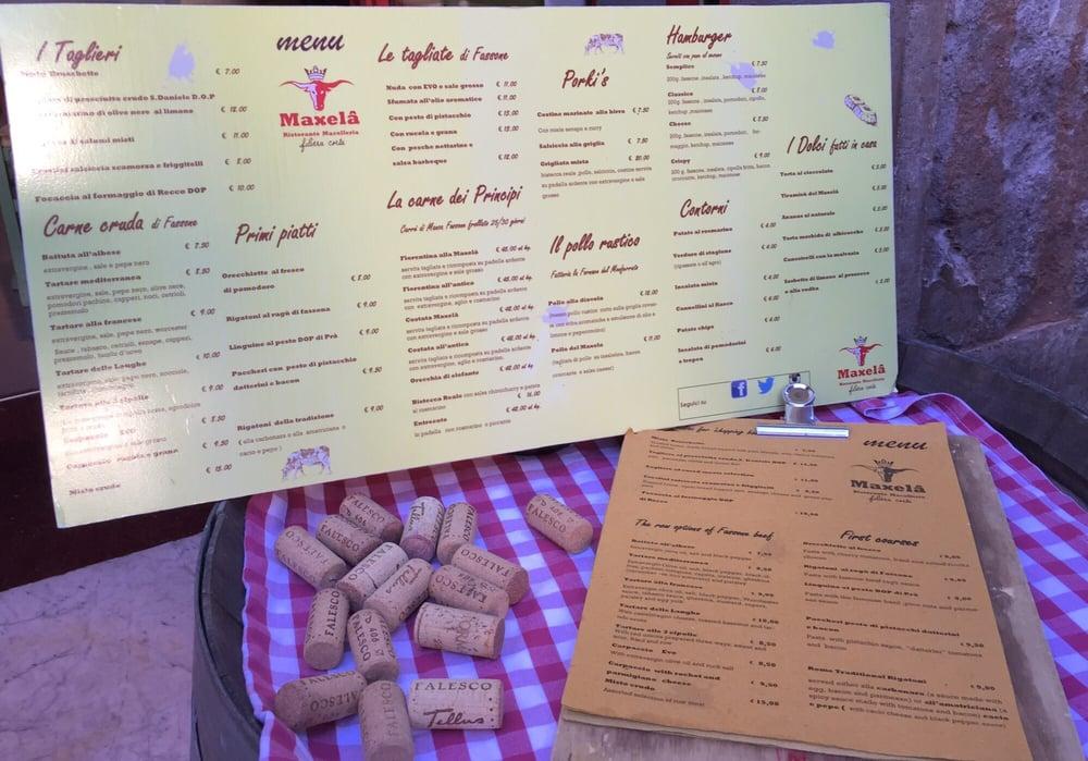 Menu at Maxelâ steakhouse, Rome, Via delle Coppelle