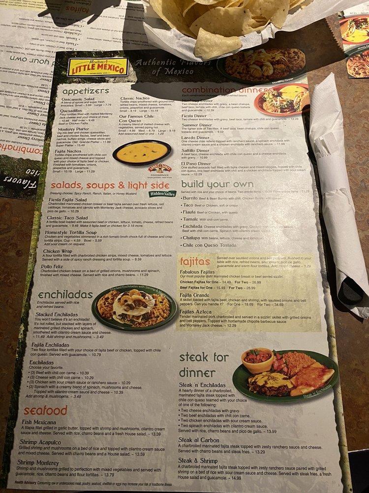 Menu at Monterey's Little Mexico restaurant, Humble, 270 1st St E