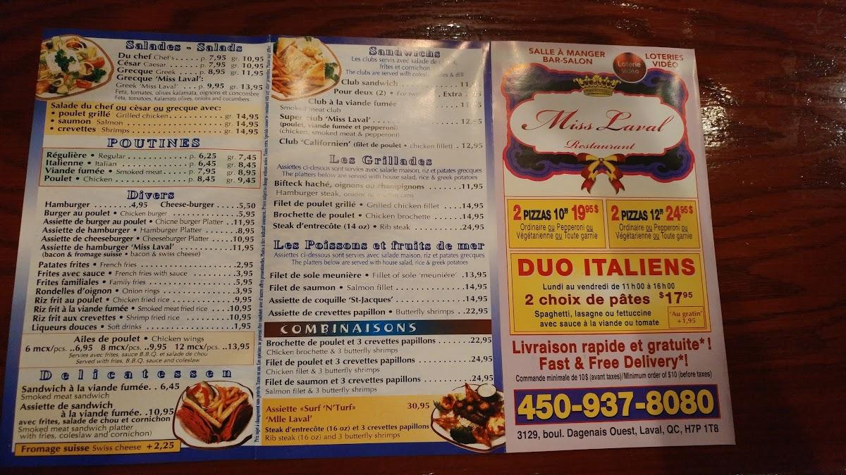 Menu au Restaurant Miss Laval, Laval