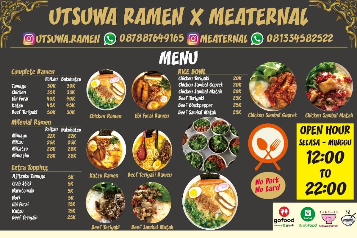 Menu at Utsuwa Ramen restaurant, Balikpapan
