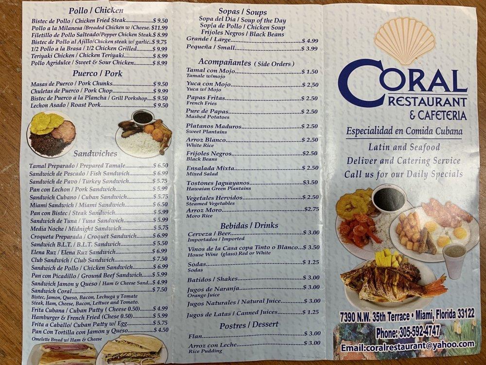 Menu at Coral of Miami cafe, Miami, NW 35th Terrace