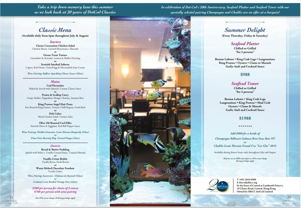 Dot Cod Seafood Restaurant & Oyster Bar, Hong Kong - Restaurant menu ...