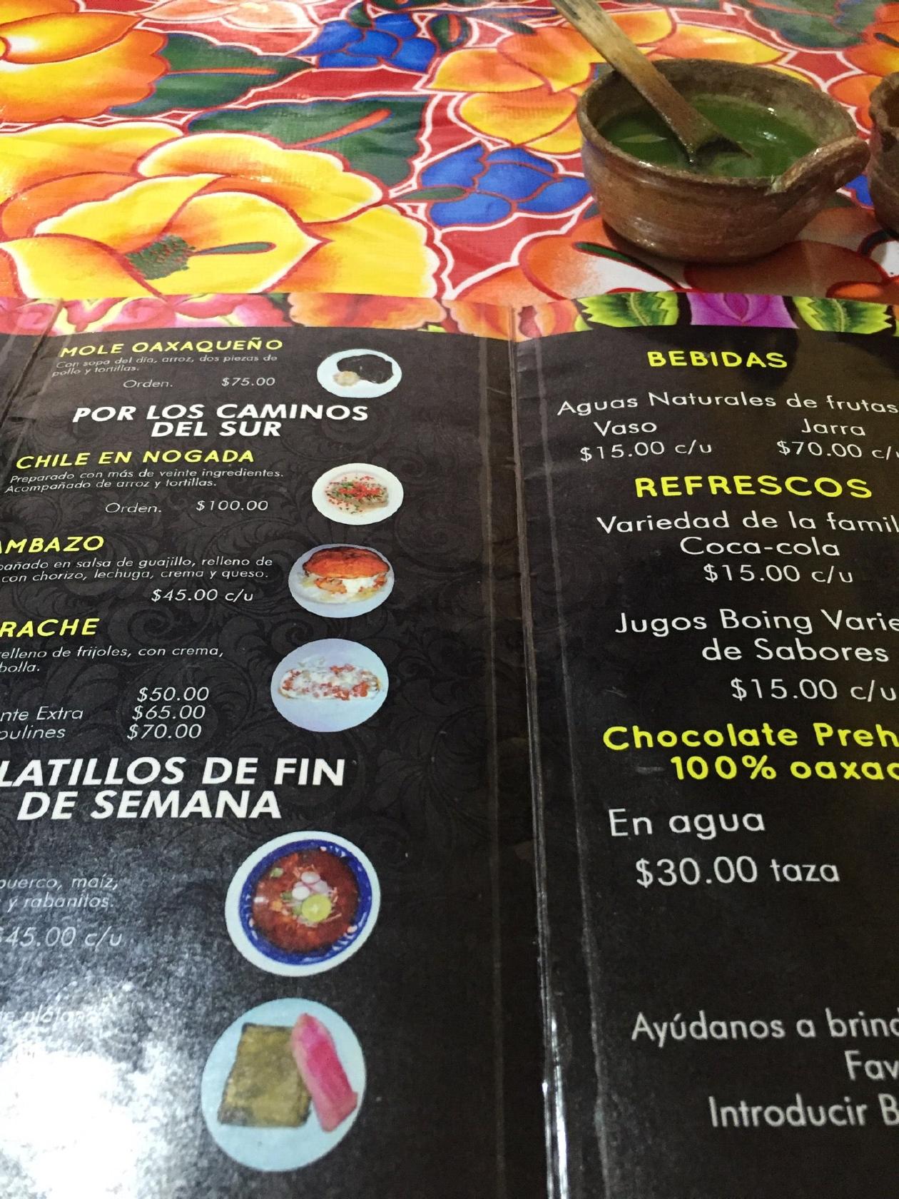 Carta del restaurante El tule, San Nicolás del los Garza
