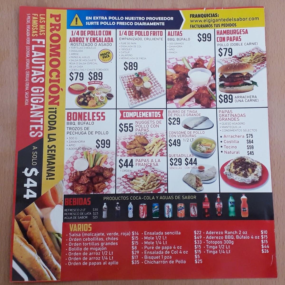 Menu at Extra Pollo restaurant, Aguascalientes, Av Tecnológico 123