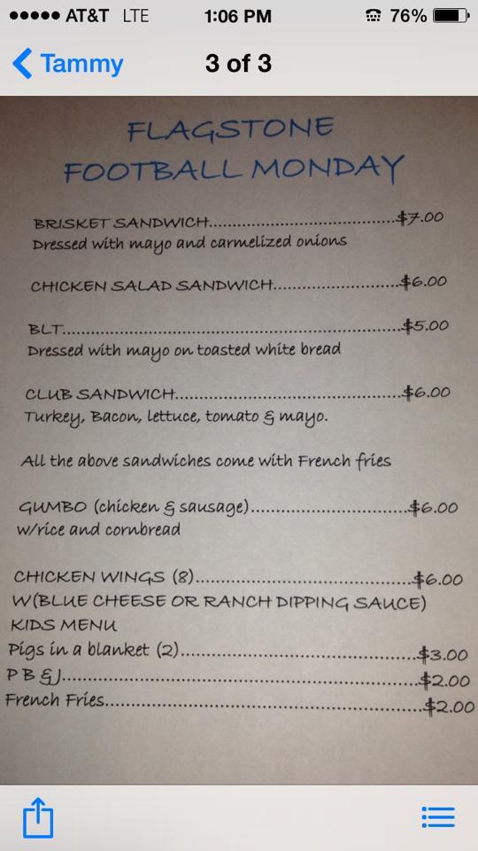 Menu at Flagstone Steakhouse, Shreveport