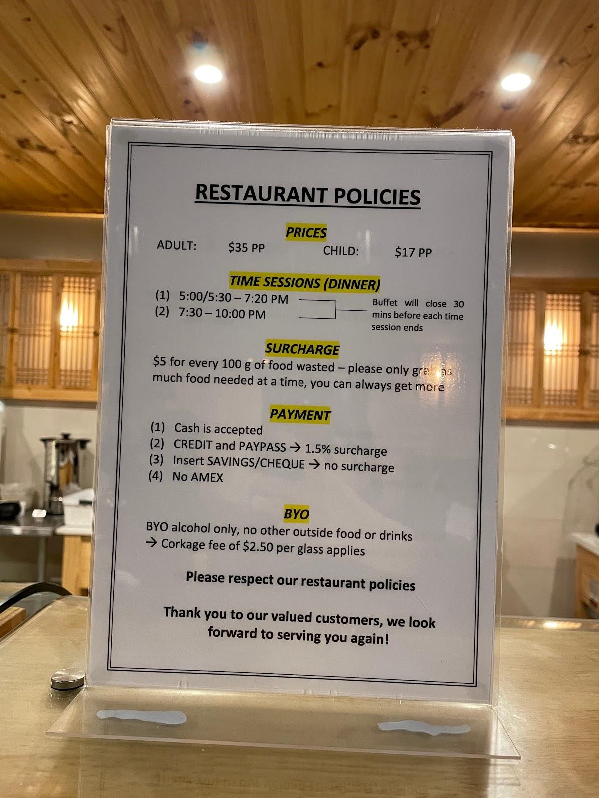 Menu at Hancookwan Korean BBQ Buffet Restaurant, Willetton