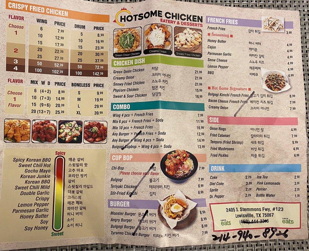 Menu at Hotsome Chicken restaurant, Lewisville