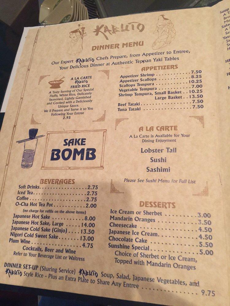 Menu at Kabuto Japanese House of Steak steakhouse, Richmond
