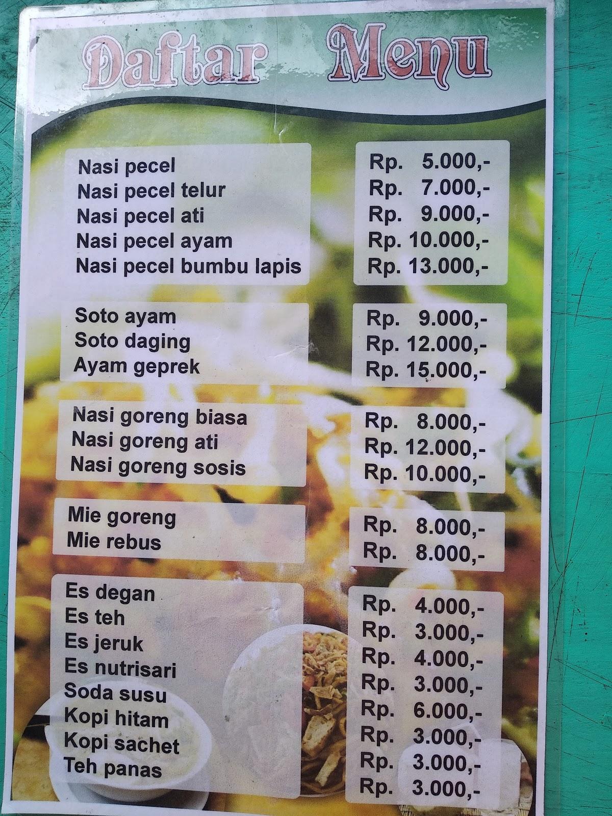 Menu at Nasi Pecel Iwak Peyek HAPSARI restaurant, Magetan